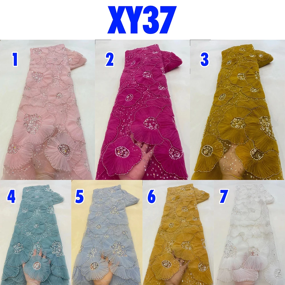 NI.AI Elegant 3D Flower Fabric French Net Lace Luxury Embroidered Sequence Lace Fabrics for ...