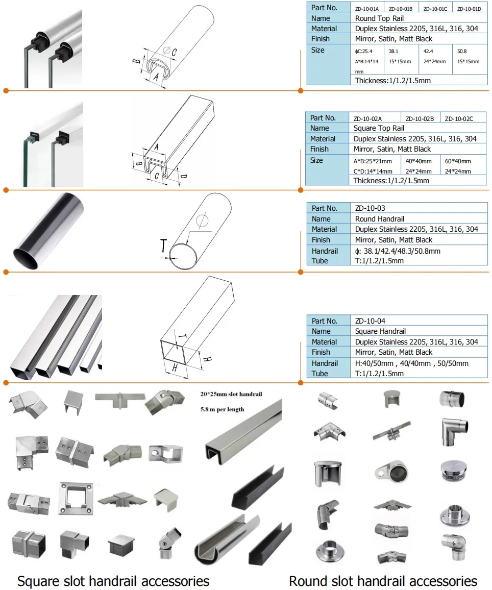 Stainless Steel Handrail Accessories for Glass Railings