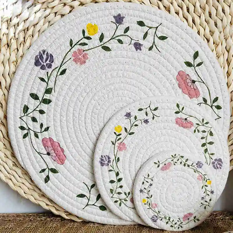 Round Table Mat Woven Ramie Placemats Anti Slip Dining Table Mats Non ...