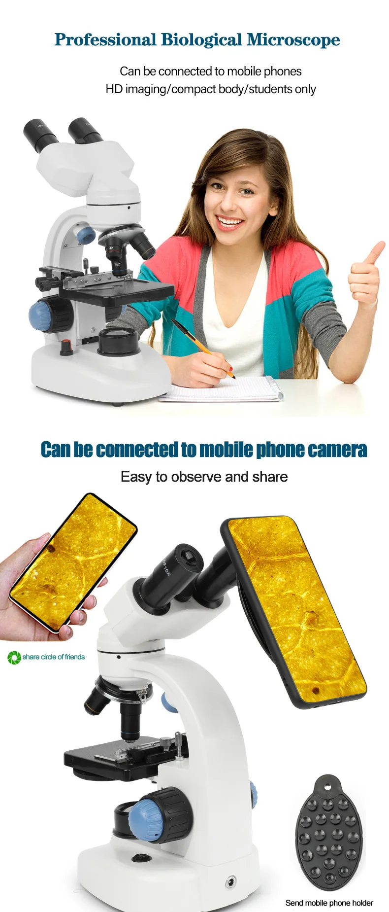 LUXUN Laboratory Portable Binocular Biological Microscope LED