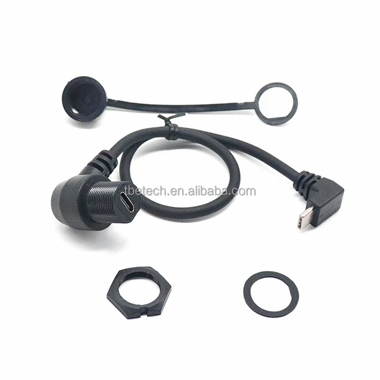 90 Degree Panel Mount USB C Male to Female Cable with Waterproof Cover ...