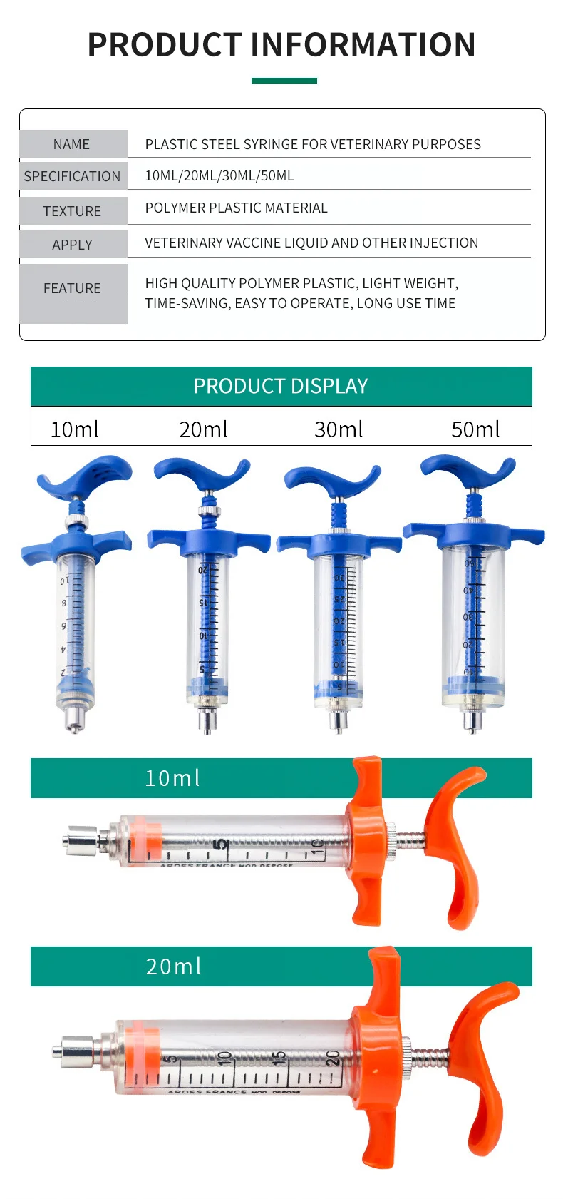 Plastic Steel Continuous Syringe Animal Veterinary Syringe - Buy ...