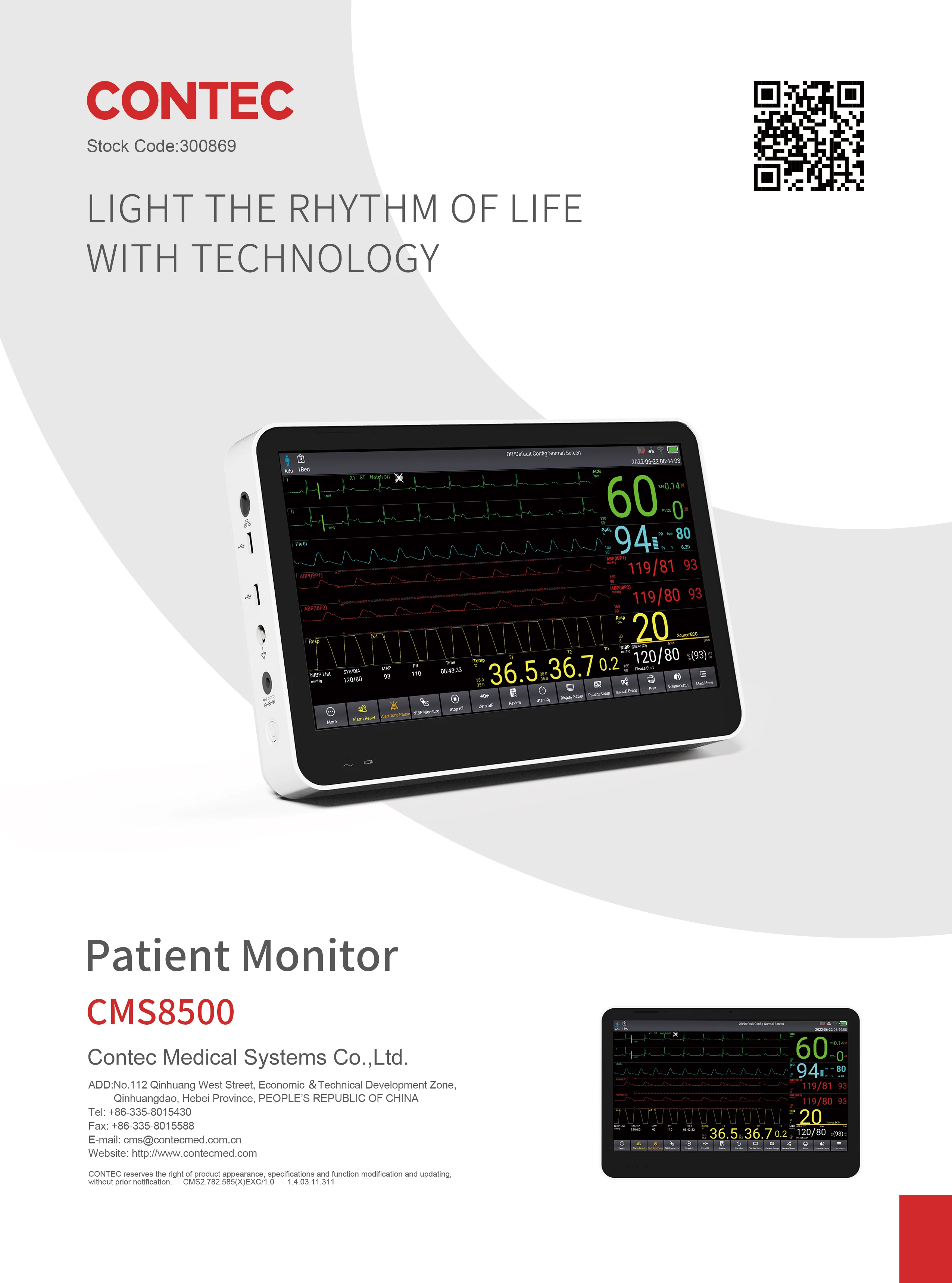 Contec Cms8500 Hospital Monitoring Machine 12 Lead Ecg Patient Monitor ...