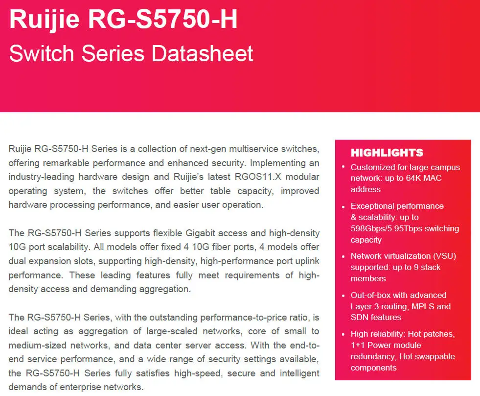High Quality 2024 Ruijie Rg-s5750c-48gt4xs-h,Enterprise-class Core ...
