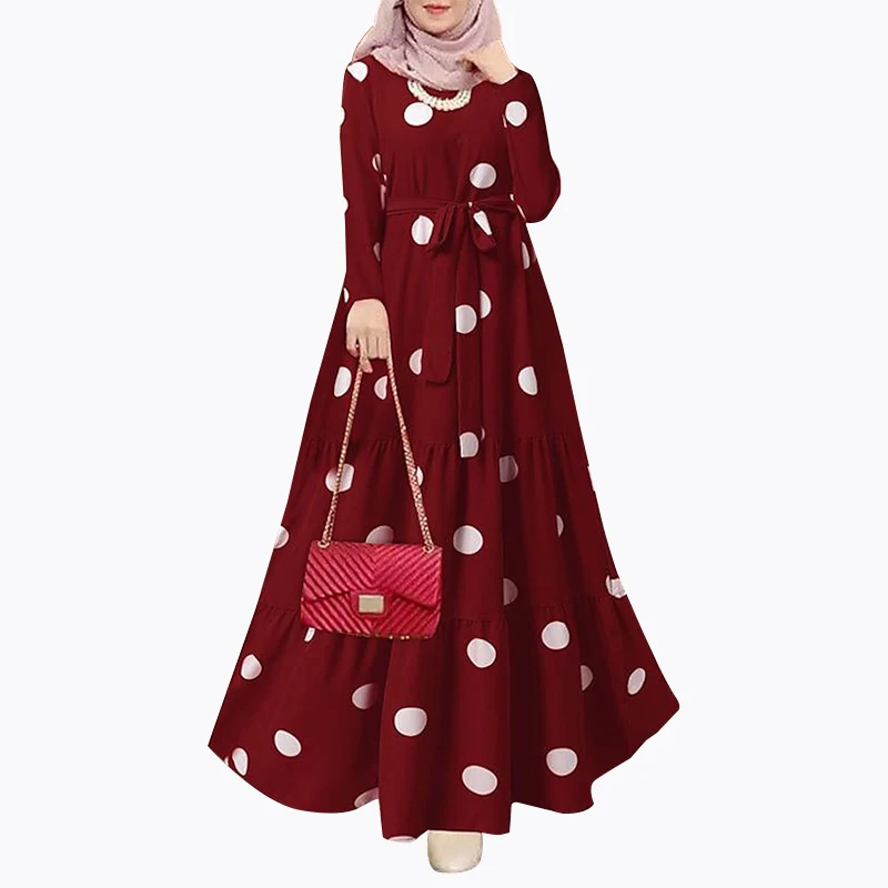 Fashion Soft Comfortable Smooth Islamic Print Polka Dot Long Dresses ...