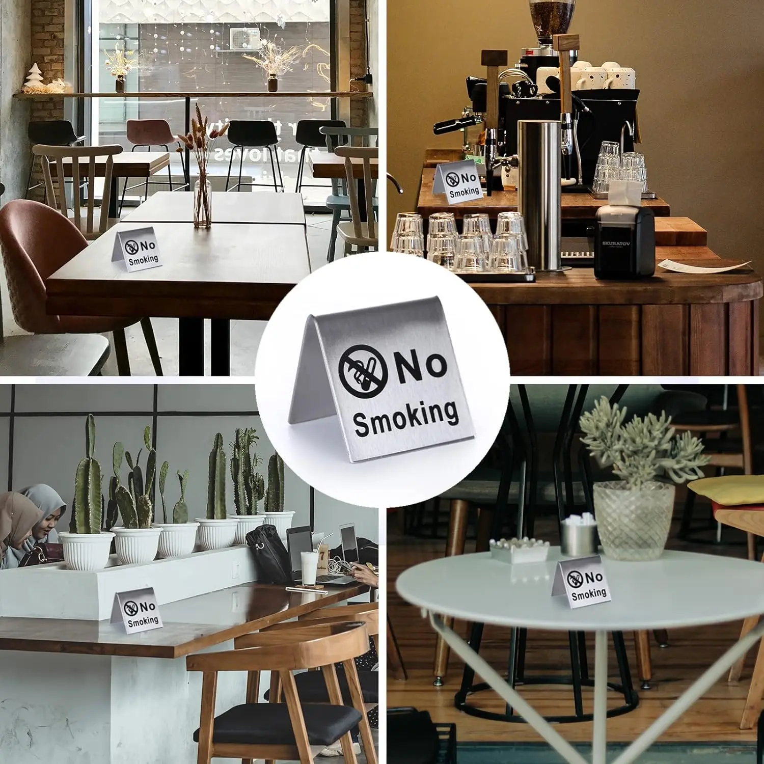 No Smoking Table Sign Stainless Steel Desk Sign Indicator Double Side ...