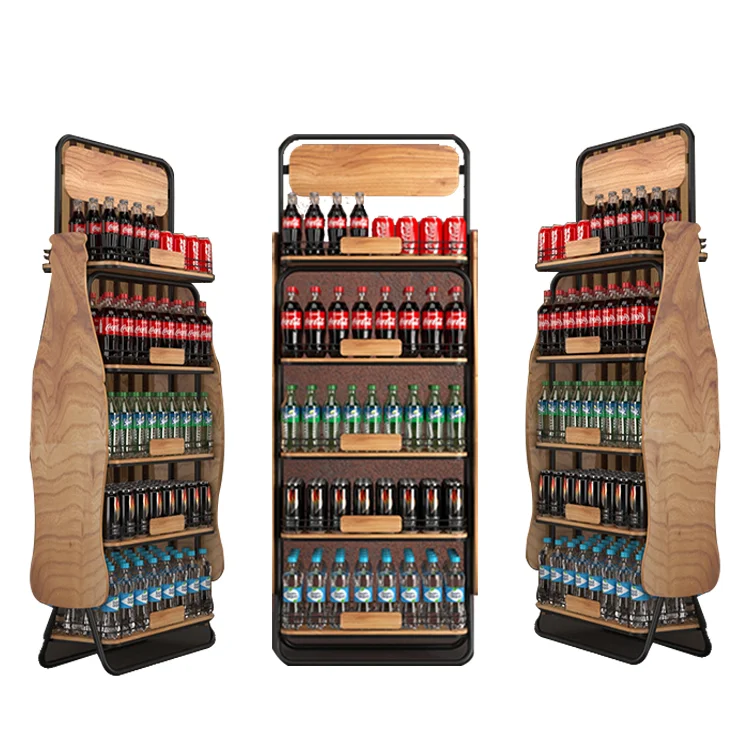 4 Layer Cola Bottle Wood Display Rack Floor Retail Display Stand For ...