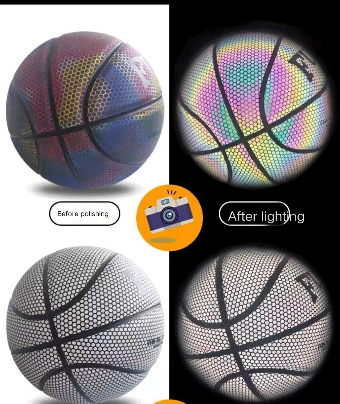 Reflective Basketball Fluorescent Luminous Luminous Ball For Game ...