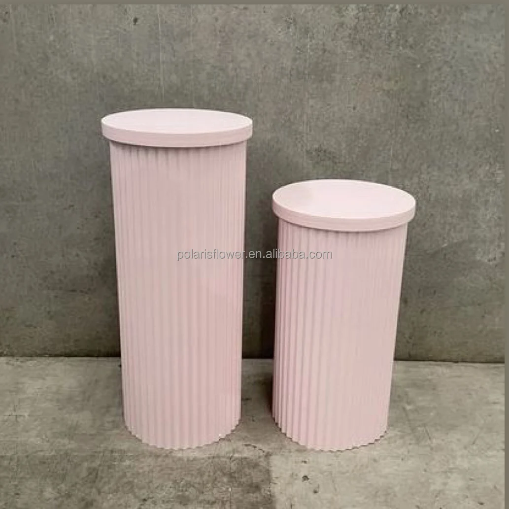 White Round Display Cylinder PVC Ripple Plinth Stands for Party