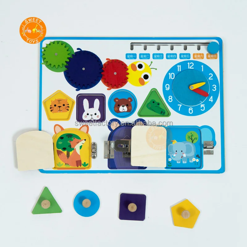 Wooden Sensory Locks Board Toy Activity Early Educational For Kids Busy ...