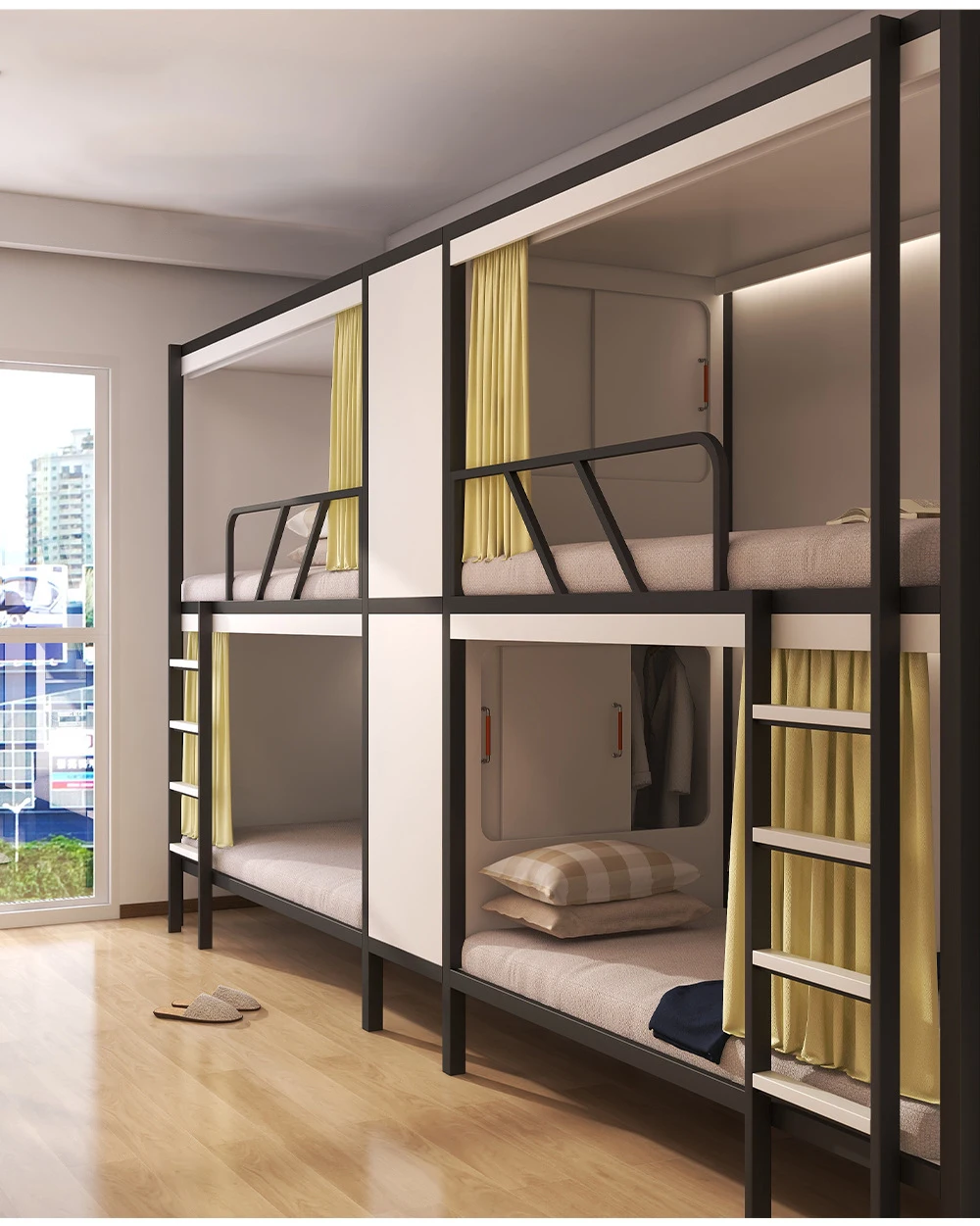 Modern Iron Capsule Bunk Bed Double Decker Space Bunk Bed With Curtain ...