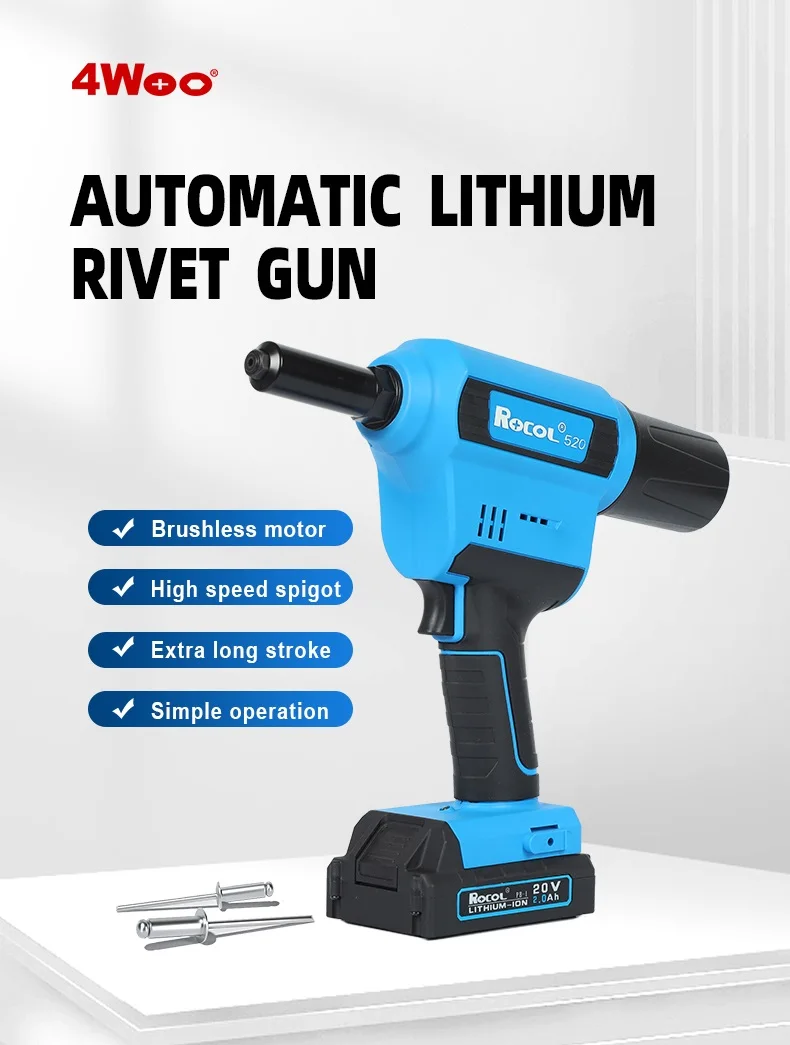 New Lithium Battery Rivet Gun RL-520 Cordless Labor Saving Powerful ...