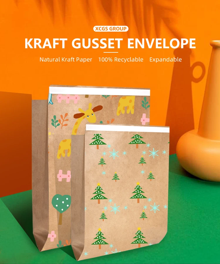 Recycled Expandable Kraft Paper Bag Kraft Gusset Paper Envelope For ...