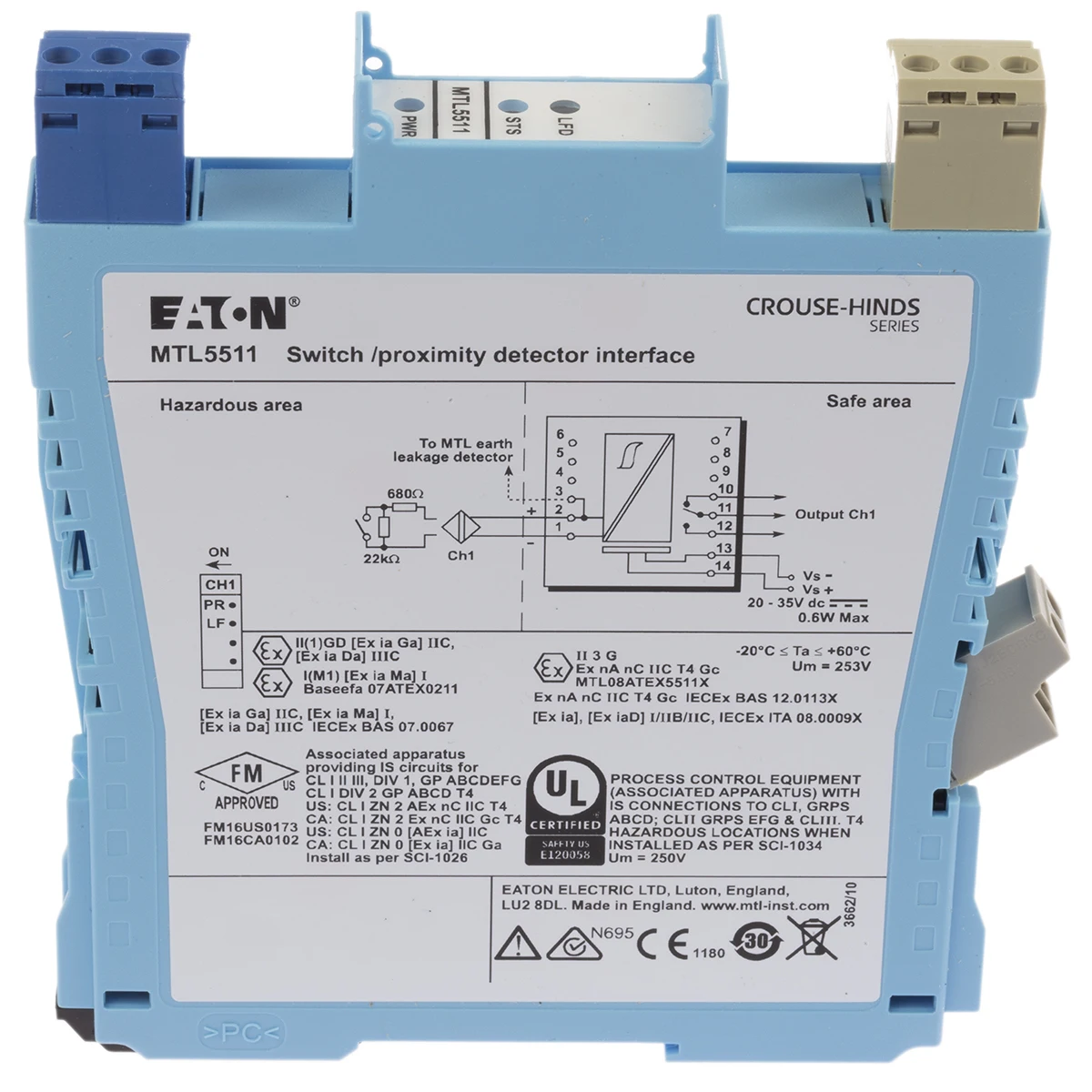 Eaton Zener Barrier 1-channel Namur Sensor & Relay, Atex 14ma, Oem