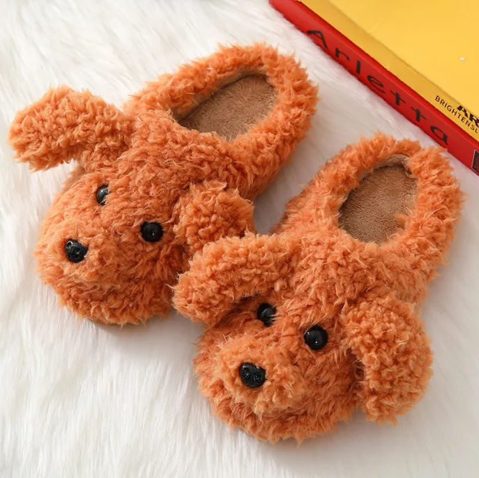 Wholesale Cute Fuzzy Teddy Dog Slippers Ladies Winter Indoor Flat Warm ...