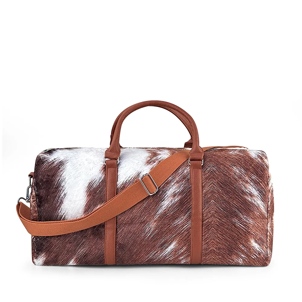 Cowhide Duffel Bag Brown&white Leather Duffel Large Cow Hide Travel Bag ...