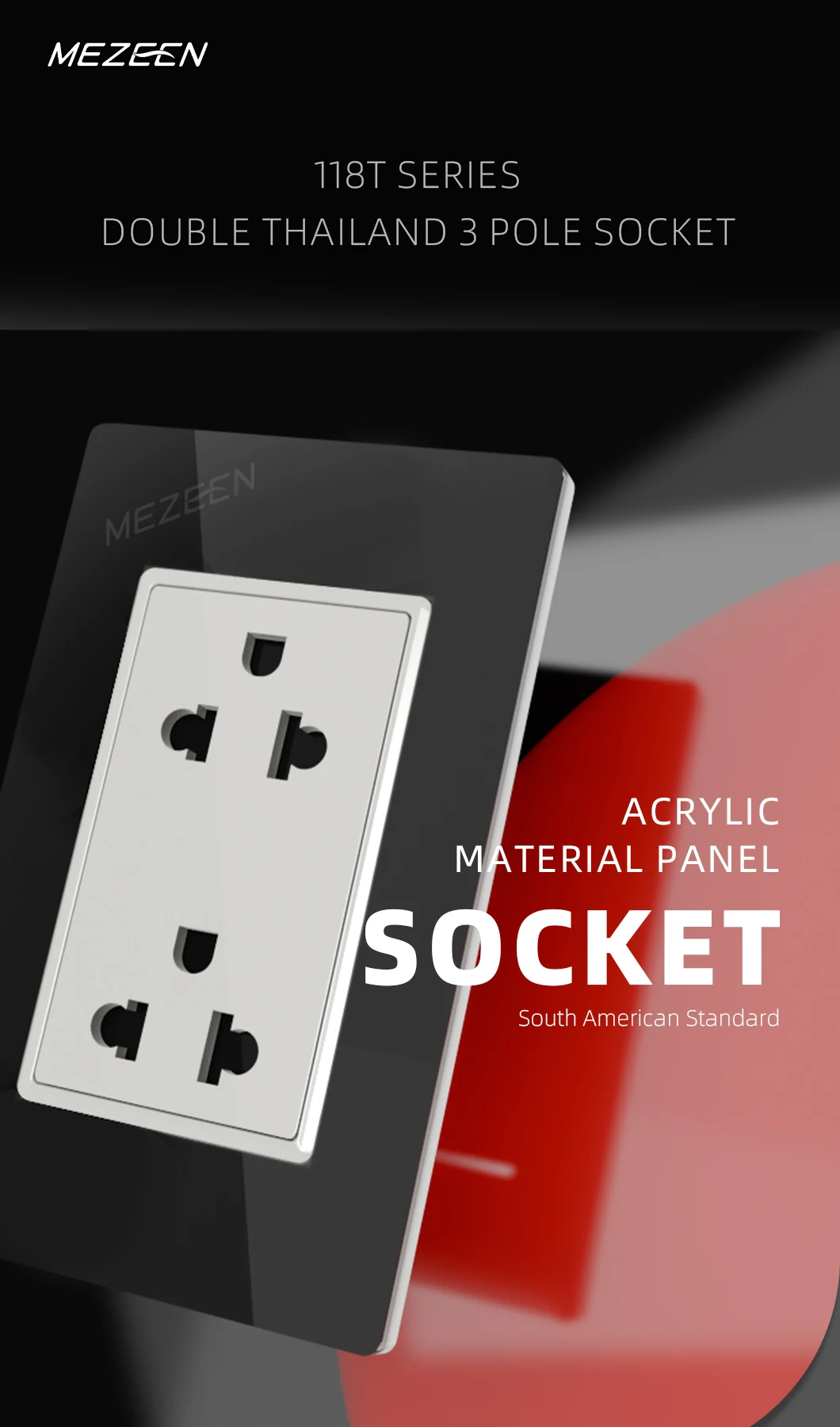 South American Standard Electrical 15a Double Socket Acrylic Dual 3 ...