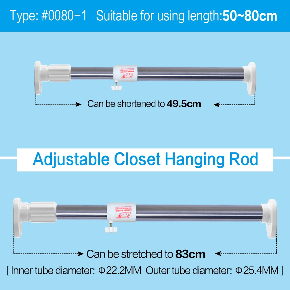 Baoyouni 50-80cm Extendable Wardrobe Closet Hanging Rail Clothes Pole ...