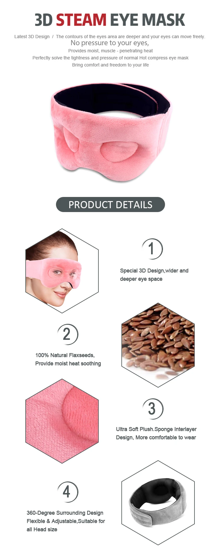 3d Contoured Cup Sleeping Mask Microwaveable Heating Eye Mask With Flax ...