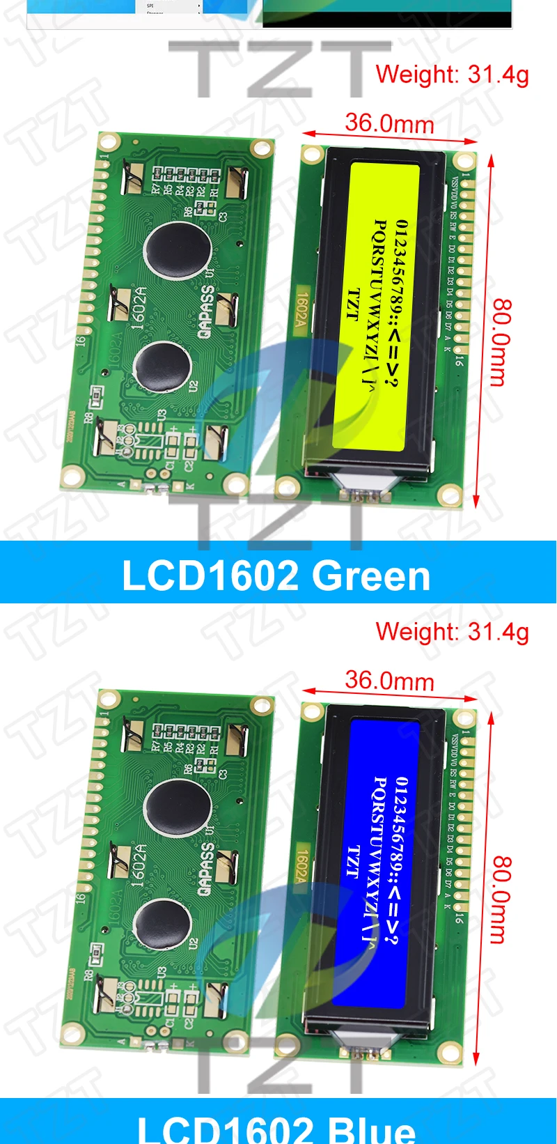 Tzt Lcd Module Blue Green Screen For Arduino 0802 1602 2004 12864 Lcd Character Uno R3 Mega2560 ...