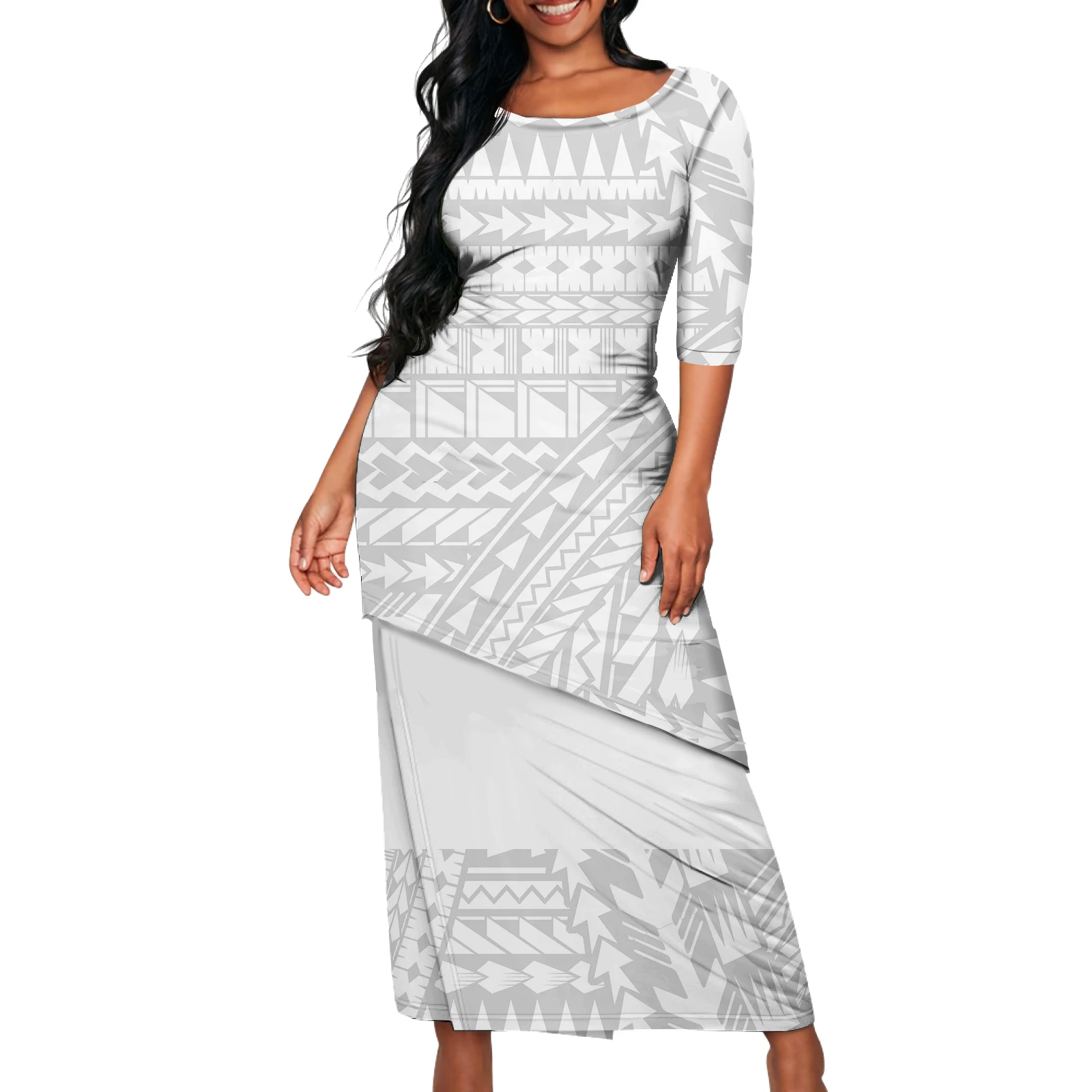 High Quality Polynesian Tribal Puletasi Pattern Elegant Plus-size Two-piece Dress Puletasi Half ...