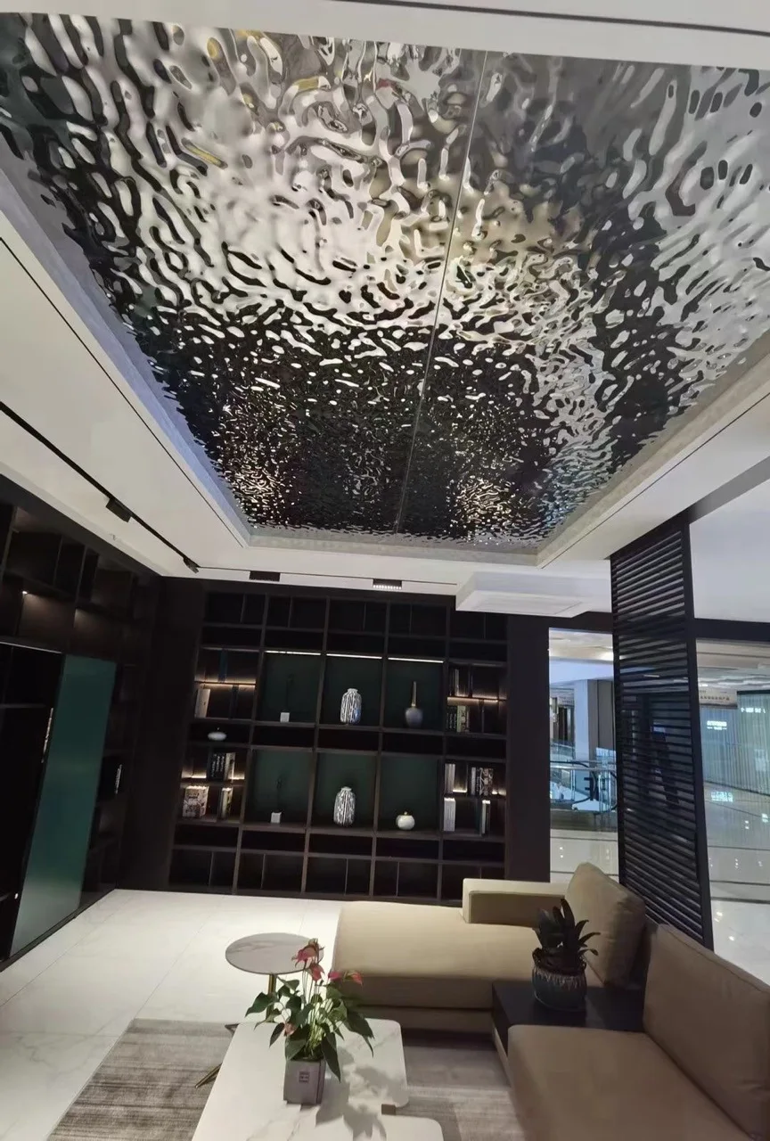 Luxurious Hotel Lobby Ceiling Design Stainless Steel Mirrored Ceiling ...