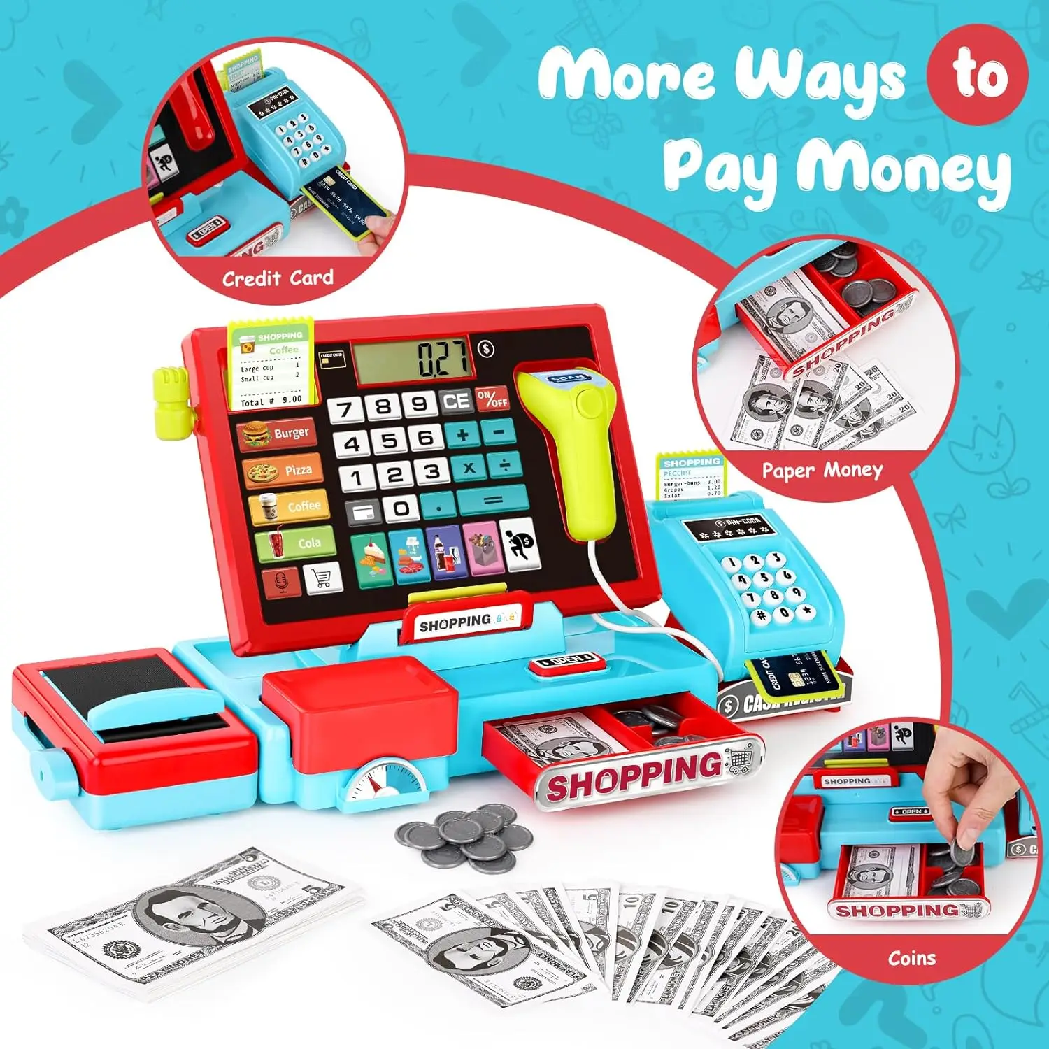 Huiye Cash Register Toys Simulation Shopping Toys Gifts With Electronic ...