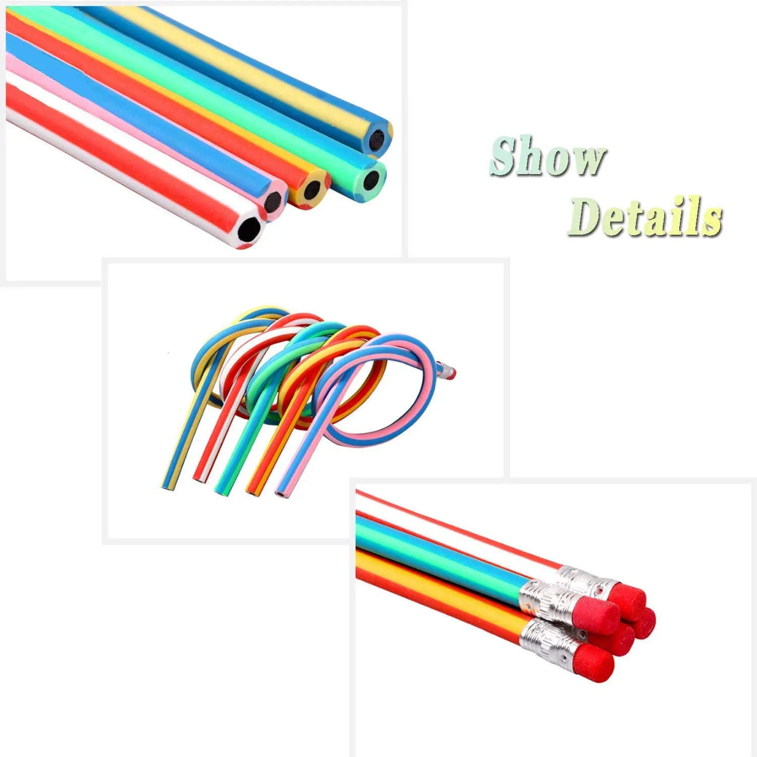 Flexible Soft Bendy Multi Colored Striped Pencil With Eraser For ...