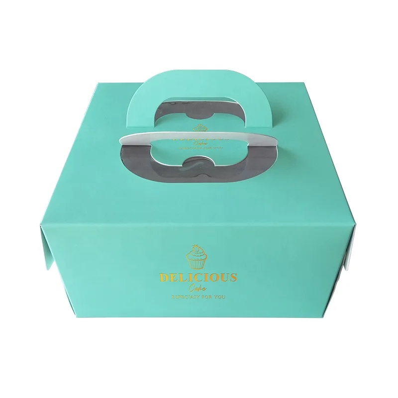Luxury Hot Stamping Logo Printed Cake Box With Portable Handle Durable Thick Cardboard Cake Box ...