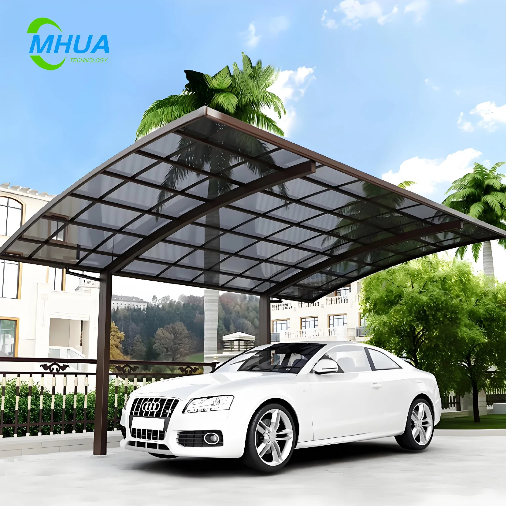 Modern Outdoor Carport with Waterproof Polycarbonate Roof
