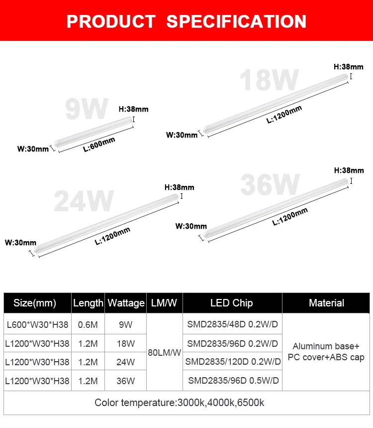 60cm 120cm 2ft 4ft Lighting Luz Led Tubes Aluminum T5 T8 Integrated Led ...