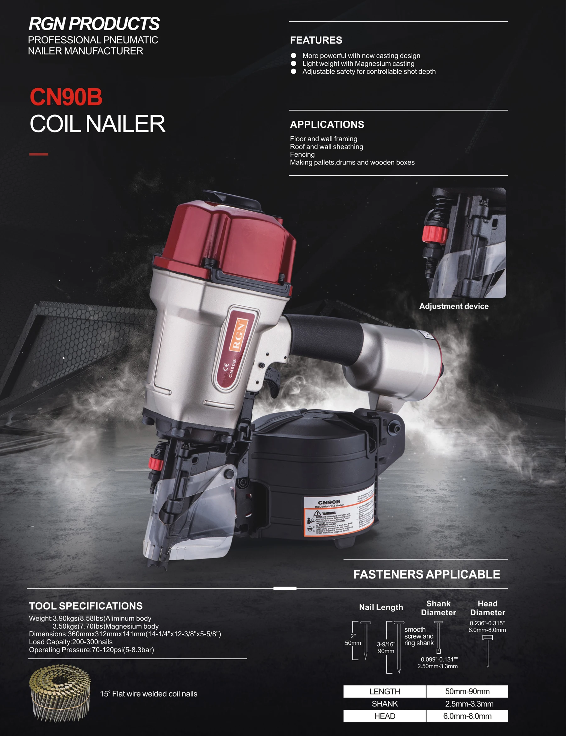 Cn90 Air Coil Nail Gun - 90MM Nail Capacity & Pneumatic Power