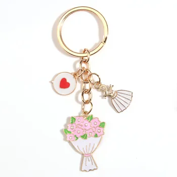 Custom Cute Enamel Keychain Sun Rainbow Dress Heart Key Ring Flower Key ...