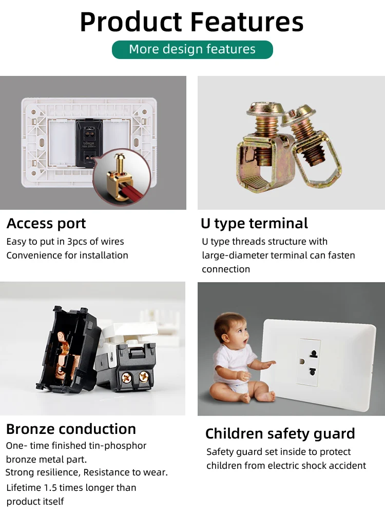 US Standard 16a Modern Luxury Wall Switch Light Wall Sockets