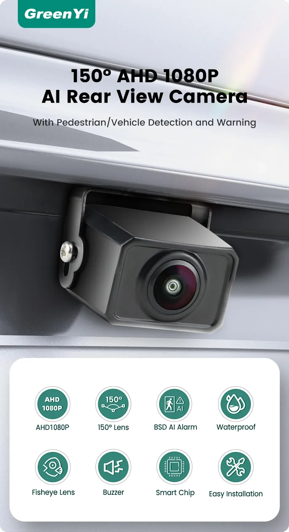 Smart Car Rear View Camera - 1080P ADAS BSD AI Tracking