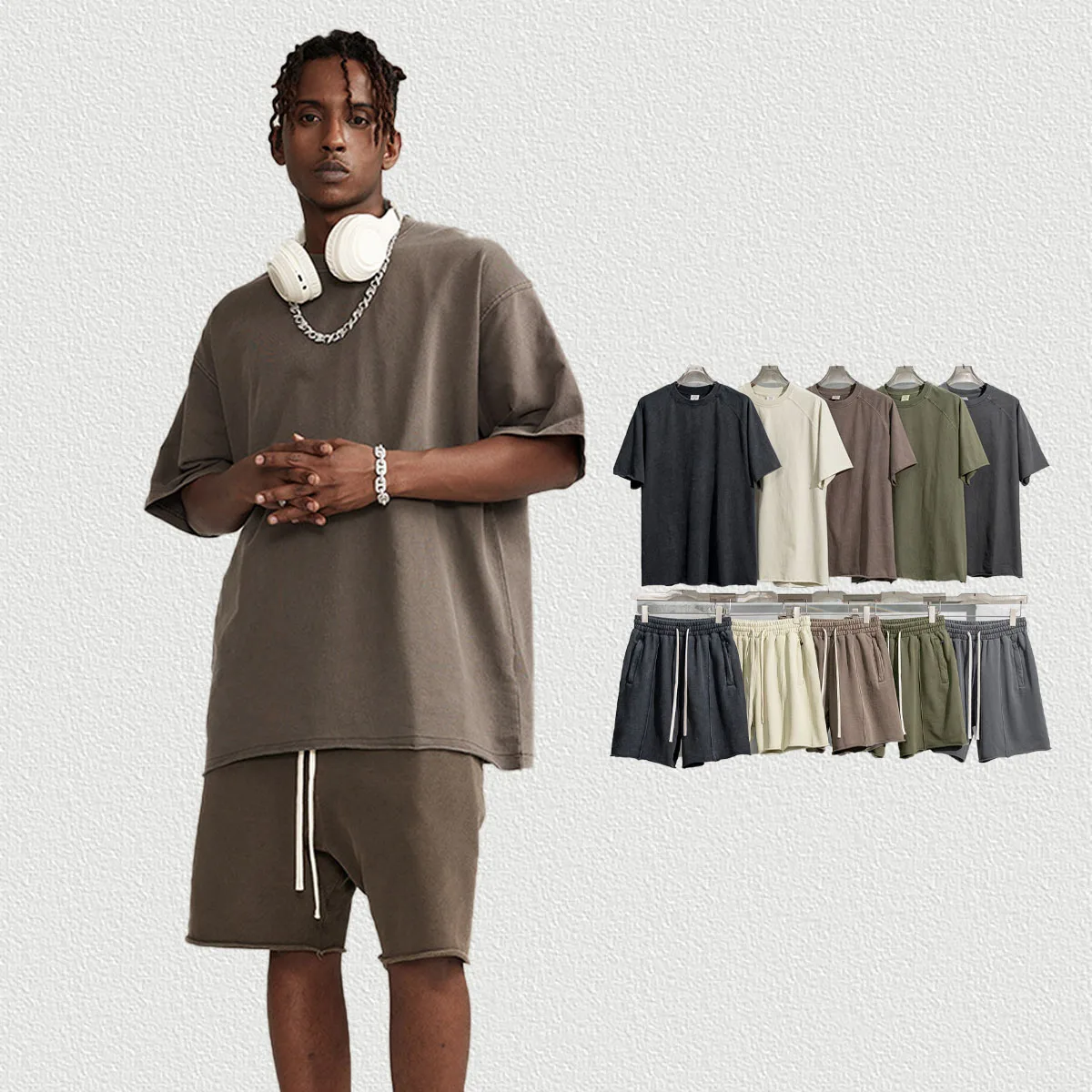 Customize Logo Designer White Oversized T Shirt & Shorts Set for Men