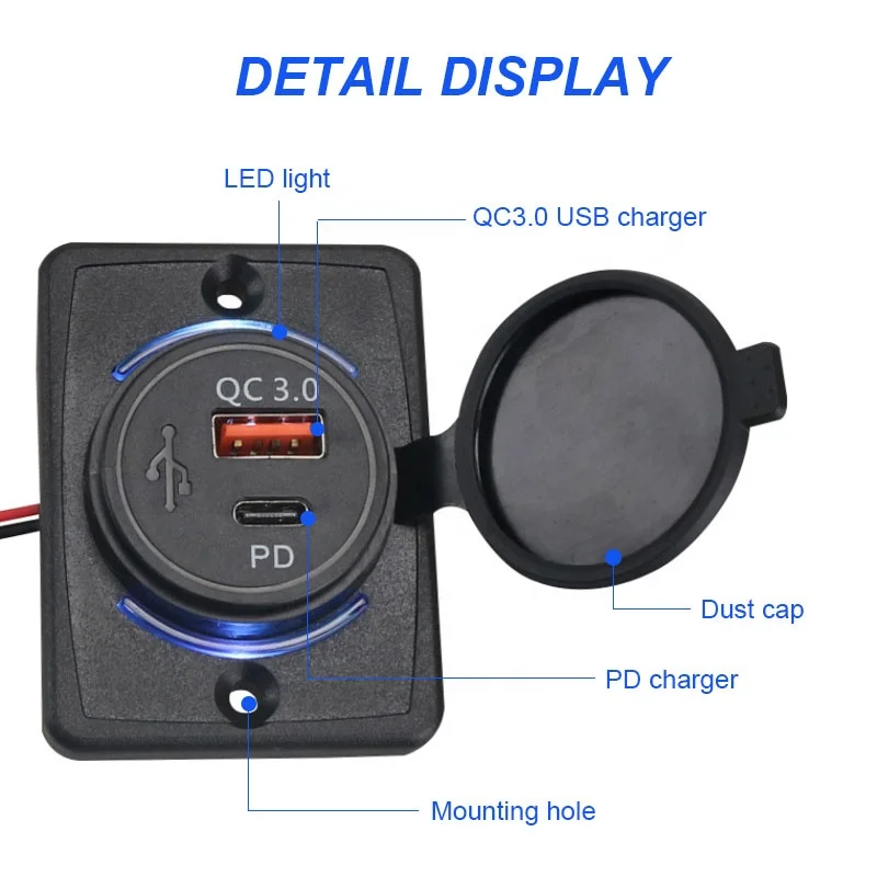 DC 12V 24V Panel Surface Mount - Train, Marine, Bus USB Charger