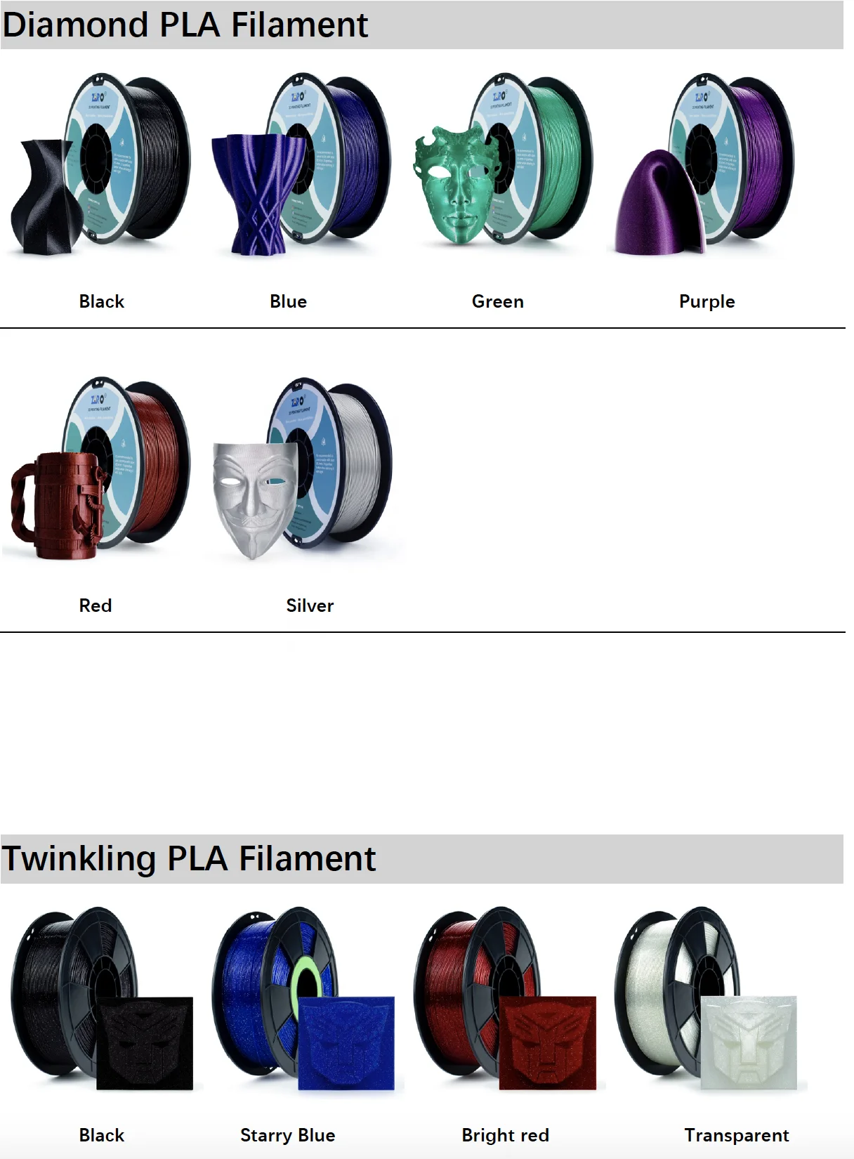 ZIRO Twinkling Pla Shining Pla Glitter Color 3d Filament for 3d Printer ...