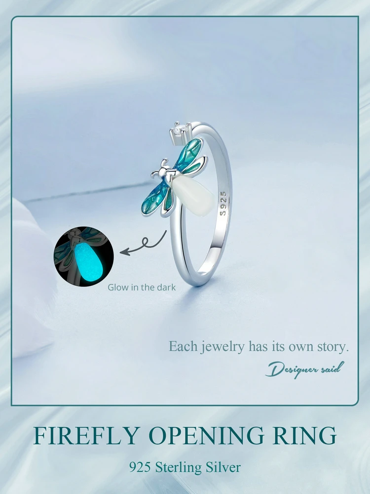 925 Sterling Silver Firefly Ring - Glow-in-the-Dark Jewelry for Women ODM