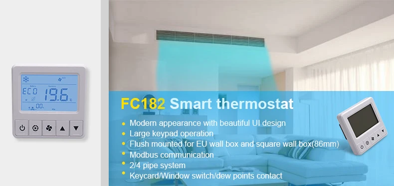 Bandary 2 Pipe 4 Pipe 24v Rs485 Modbus Modulating Digital Room Thermostat Fcu Room Temperature ...
