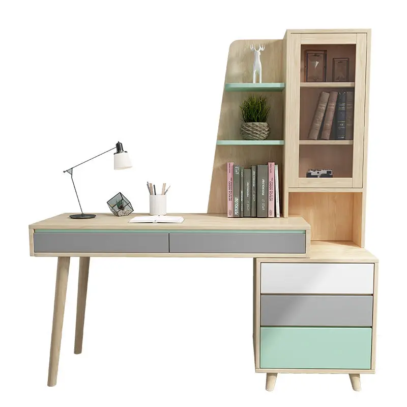 Multifunctional study table with bookcase Home Office Writing Desk ...