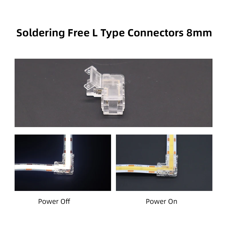 Seamless LED Strip L connector 90 degree 6mm 8mm 10mm PCB solder free ...
