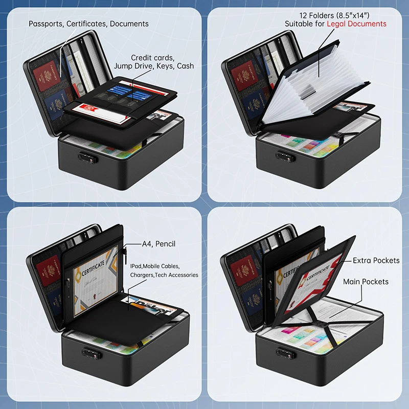 Portable Home Travel Office Safe Bag 4-Layer Important Document ...