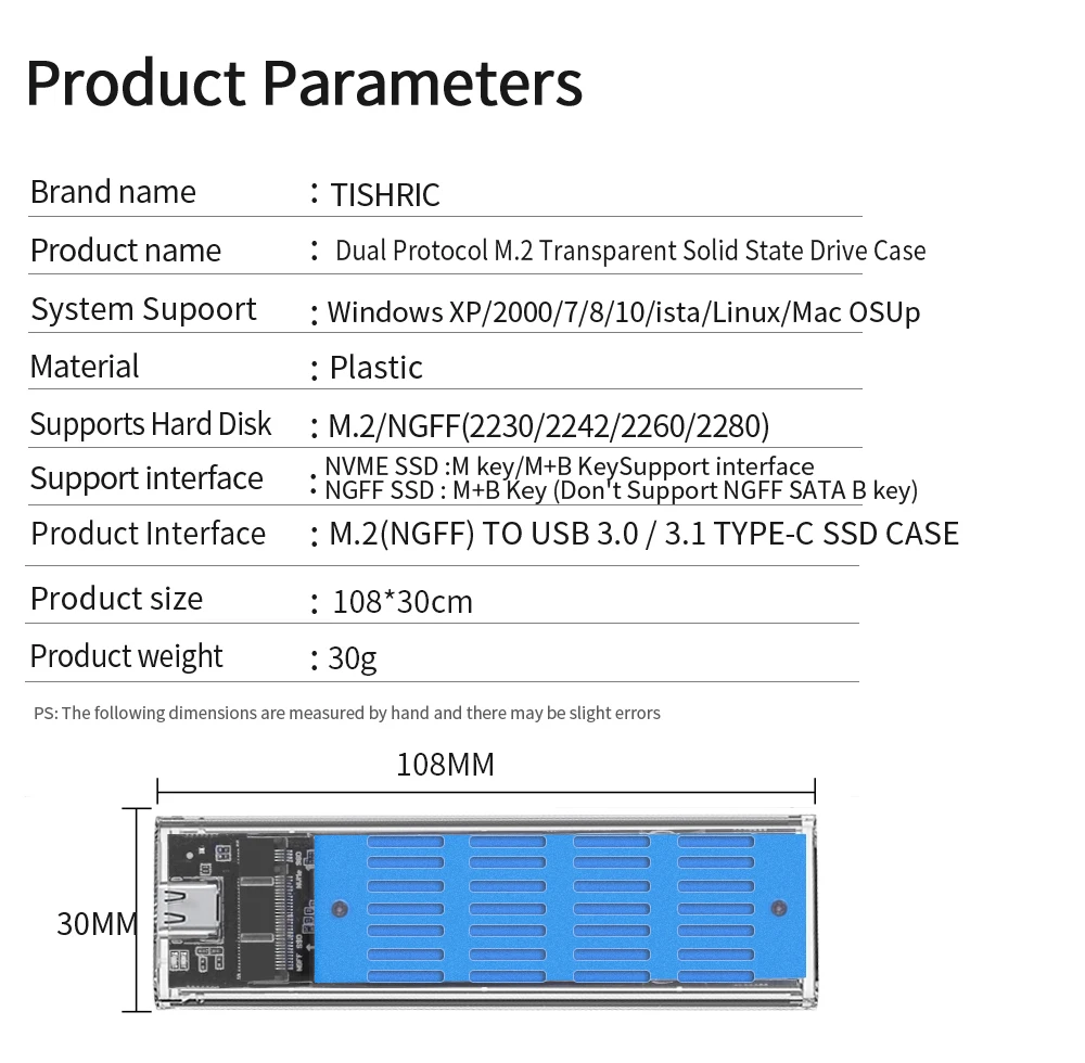Tishric M2 Ssd Case Nvme/ Sata Ssd Enclosure Dual Protocol Usb Type C M ...