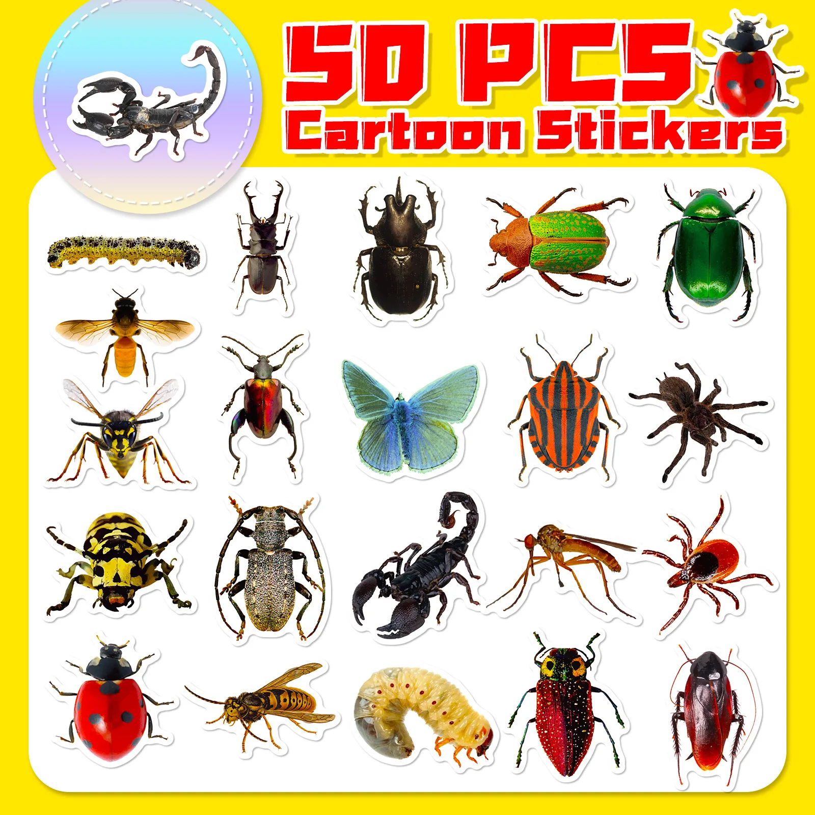 50Pcs Real Insect Horror Graffiti Sticker For Children Student Study ...