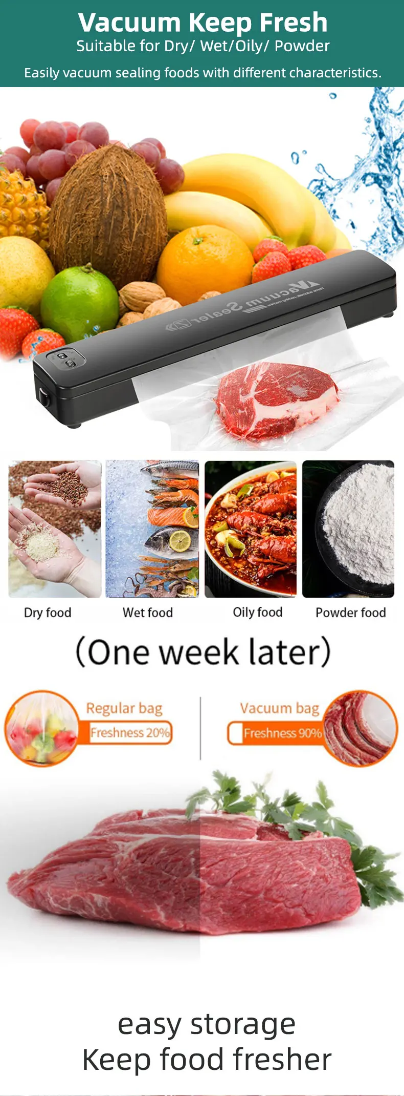Portable Food Preservation Storage Saver Food Vacuum Sealer Hot Selling Automatic Vacuum Food ...