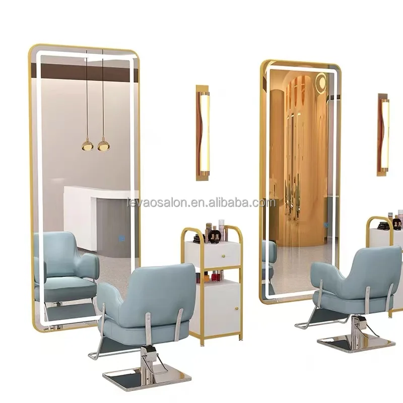 Double Sided Barbershop LED Salon Mirror Station - Stylish & Functional
