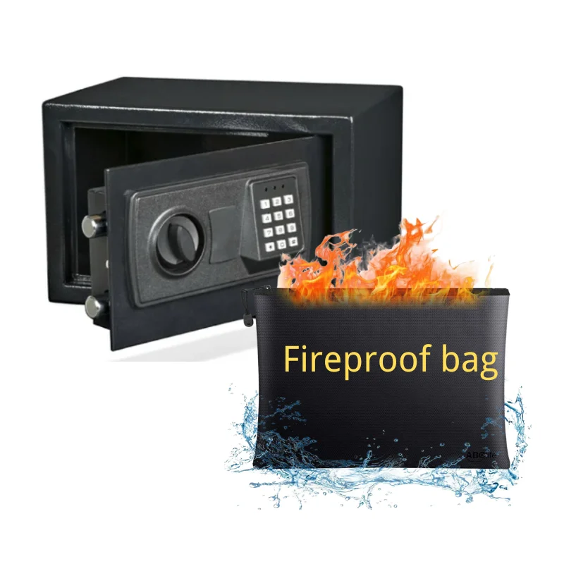 Small black Fireproof document money Bag Cash storage bag for passport ...