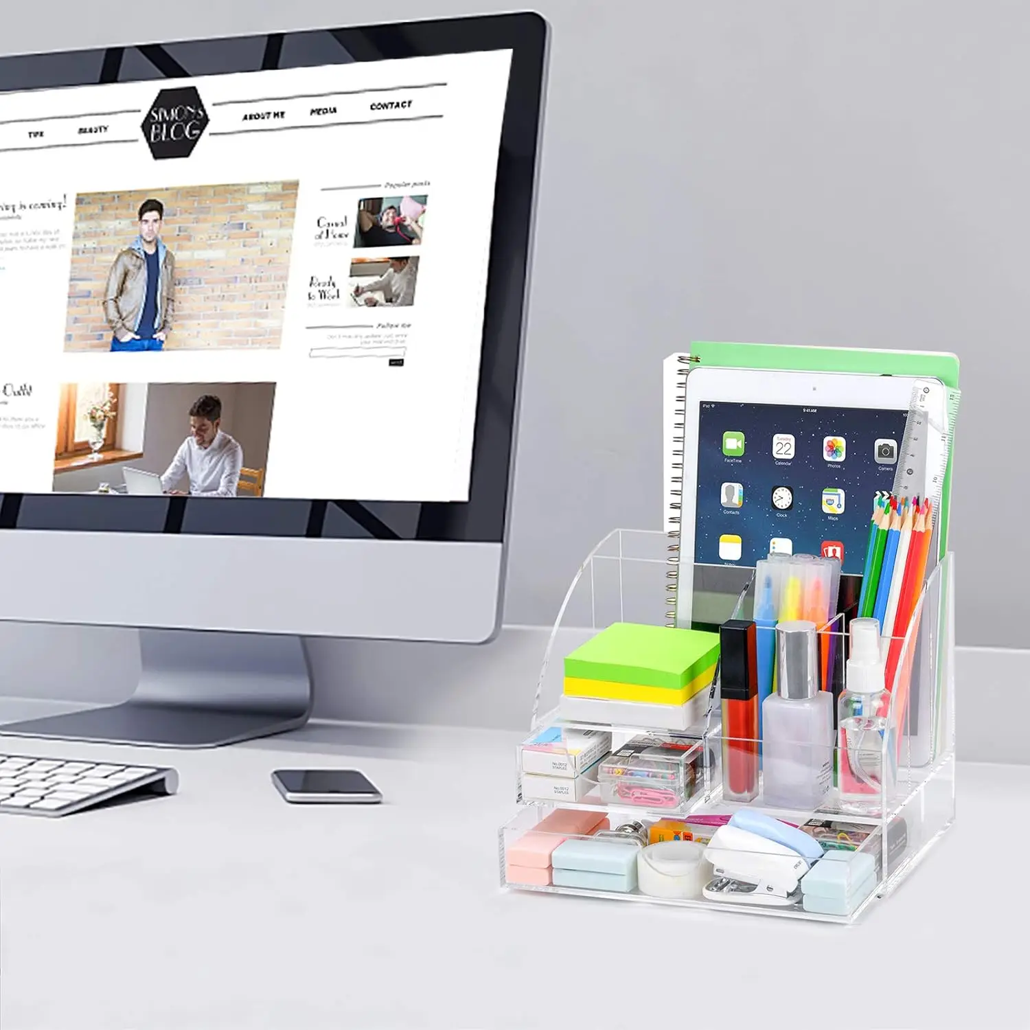 Acrylic Clear Office Desk Stationary Organizer Drawers Desktop ...