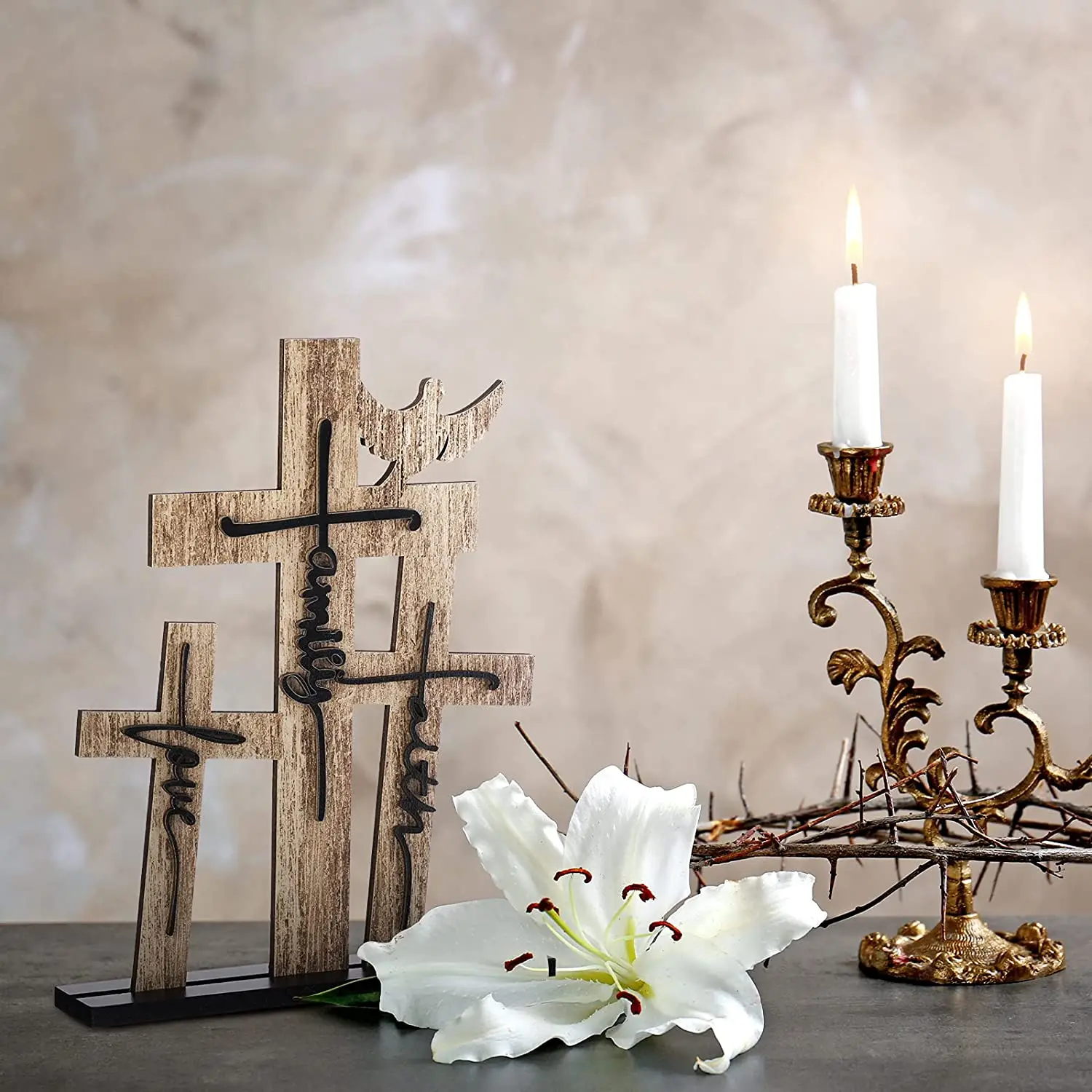 Wooden Nativity Cross Table Decorations Religious Cross Wall Decor ...